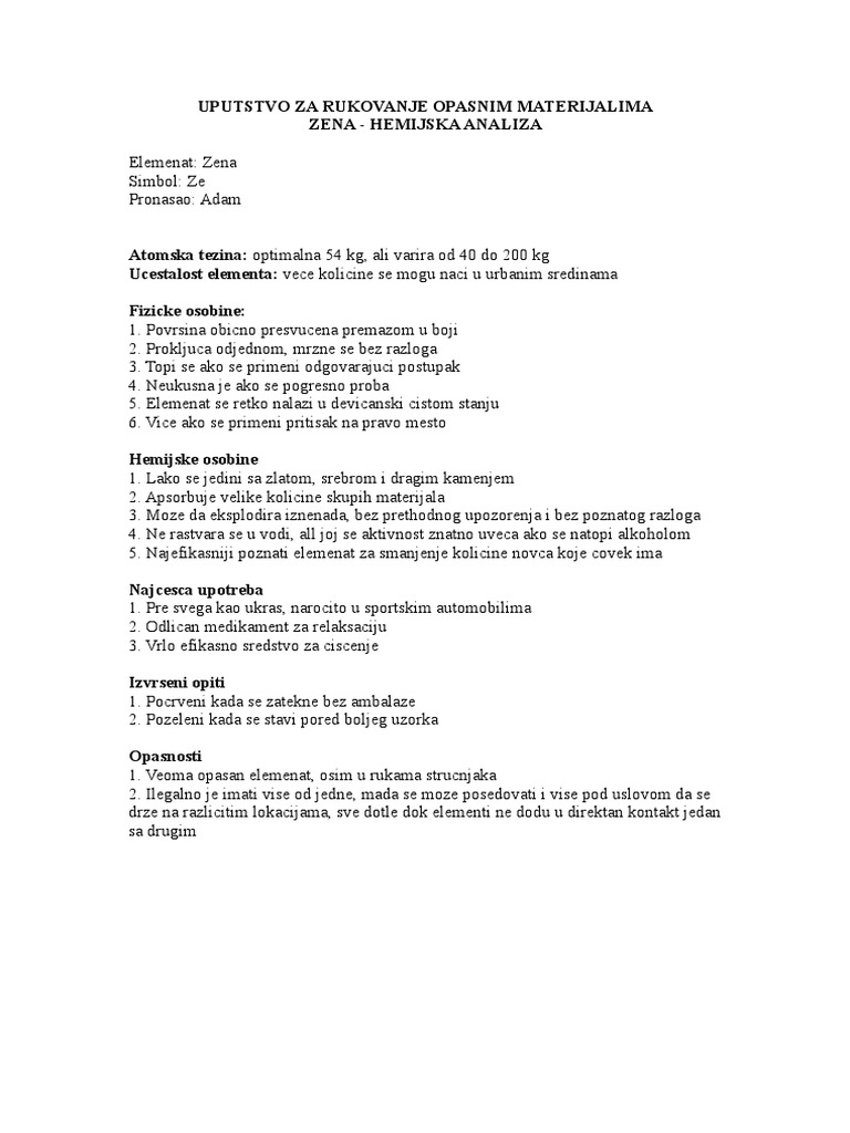 Uputstvo Za Rukovanje Opasnim Materijalima | PDF