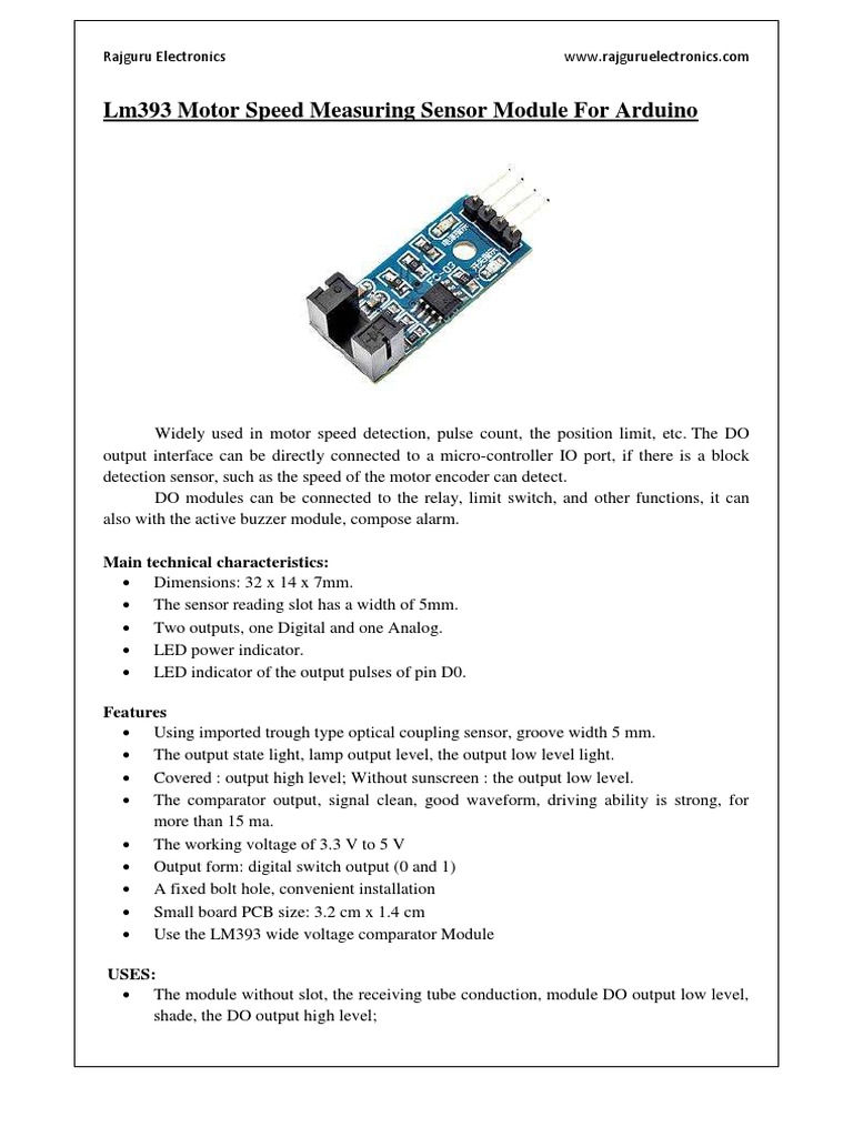 Lm393 Motor Speed Measuring Sensor Module For Arduino | PDF | Sensor | Microcontroller