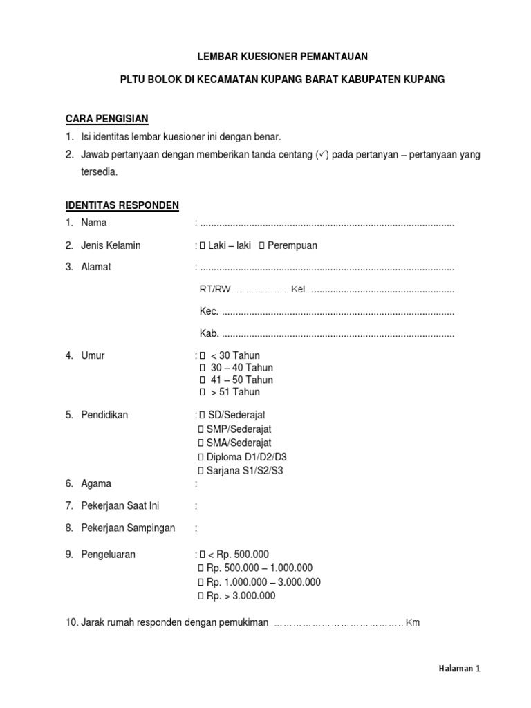 Kuesioner Pemantauan PLTU Bolok Kupang | PDF