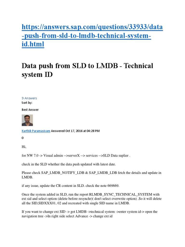 Data Push From SLD To LMDB - Technical System ID | PDF | Computing ...