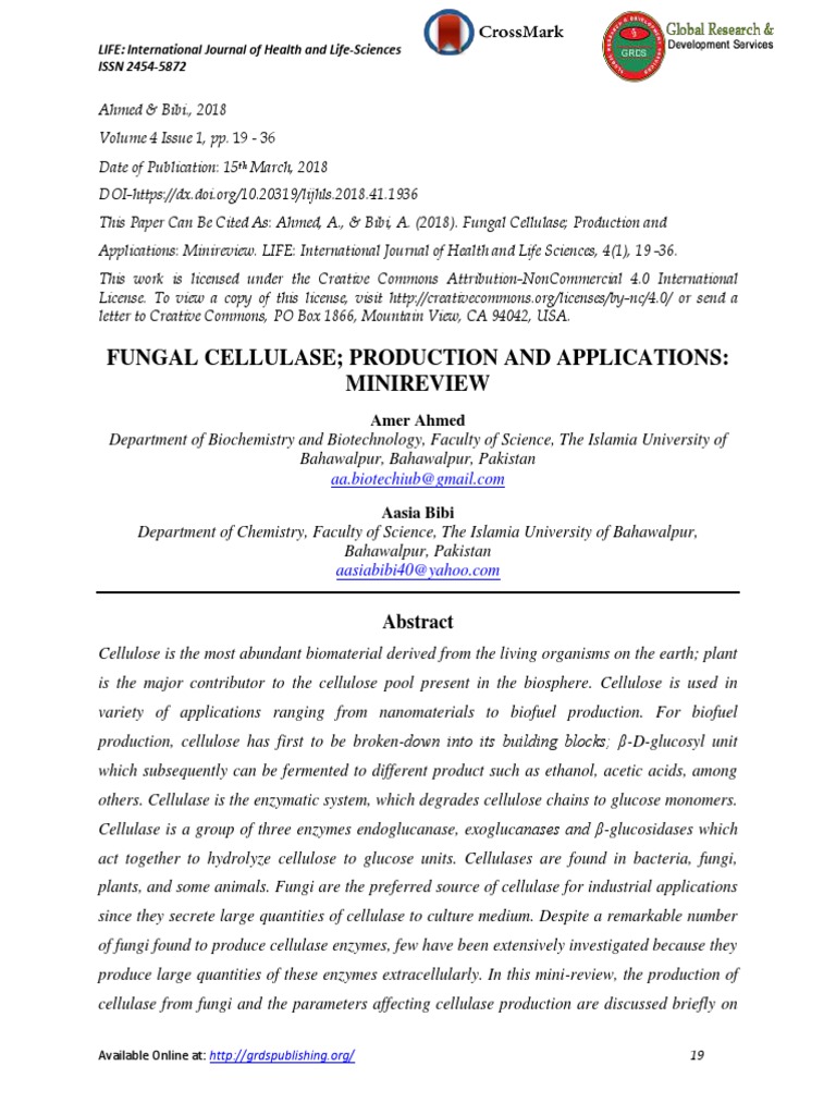 Fungal Cellulase Production and Applications-Minireview | PDF ...