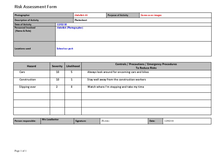 p2 C Risk Assessment Form | PDF
