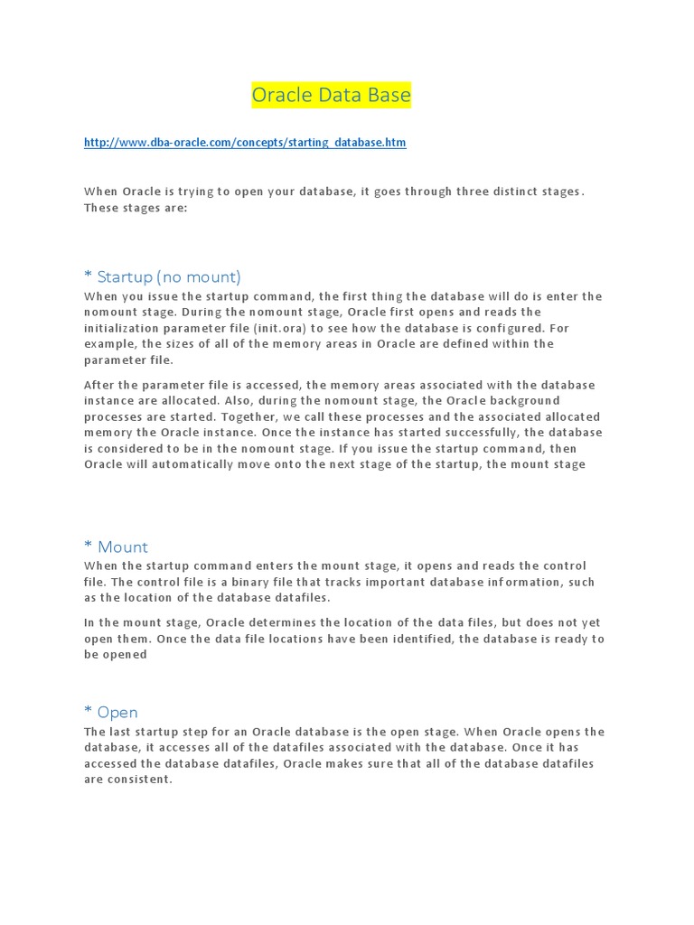 Oracle Startup and Shutdown Phases | PDF | Oracle Database | Databases