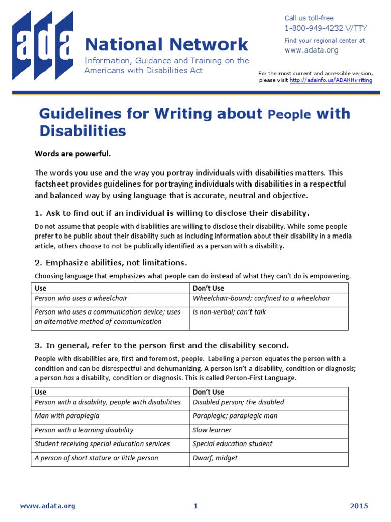 National Network: Guidelines For Writing About With Disabilities | PDF ...