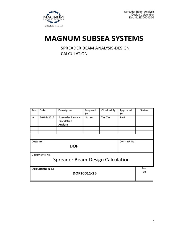Mathcad Spreader Beam Design Calculations As Per DNV 5th Ver PDF | PDF | Bending | Strength Of ...