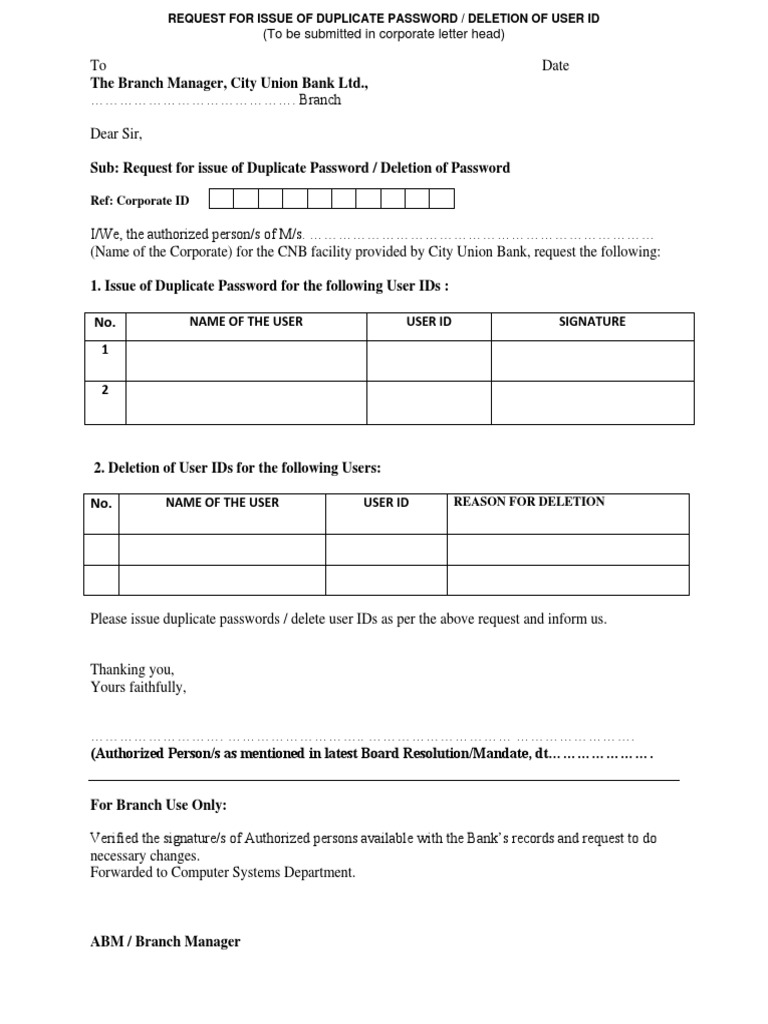 Request For Issue of Duplicate Password | PDF