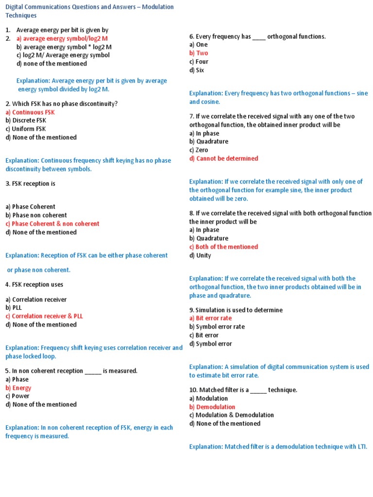 Digital Communications Questions and Answers | Modulation | Broadcast ...