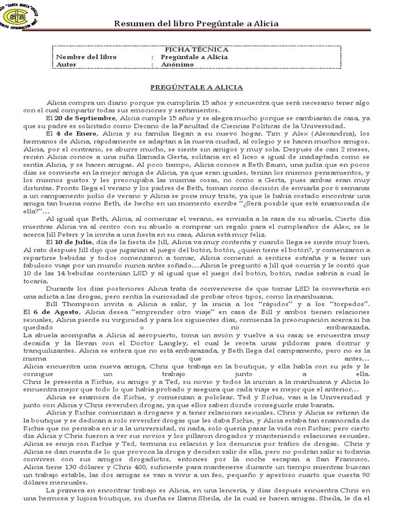 Resumen de Libro Pregúntale A Alicia | PDF | Cumpleaños | Prostitución