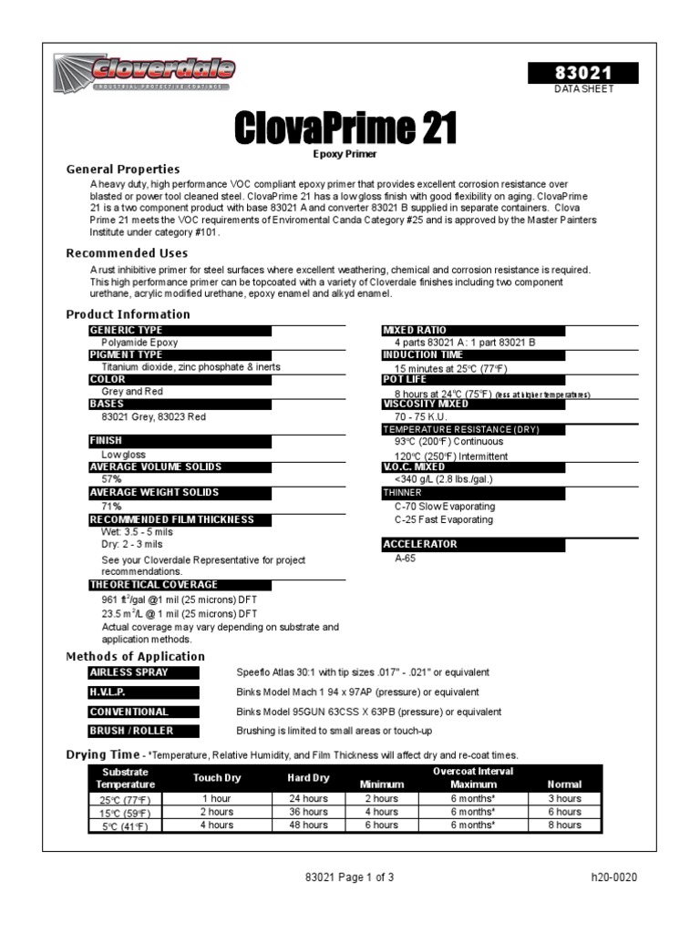 ClovaPrime 21 Epoxy Primer Data Sheet | PDF | Paint | Epoxy