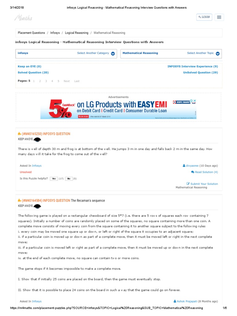 Infosys Logical Reasoning - Mathematical Reasoning Interview Questions ...