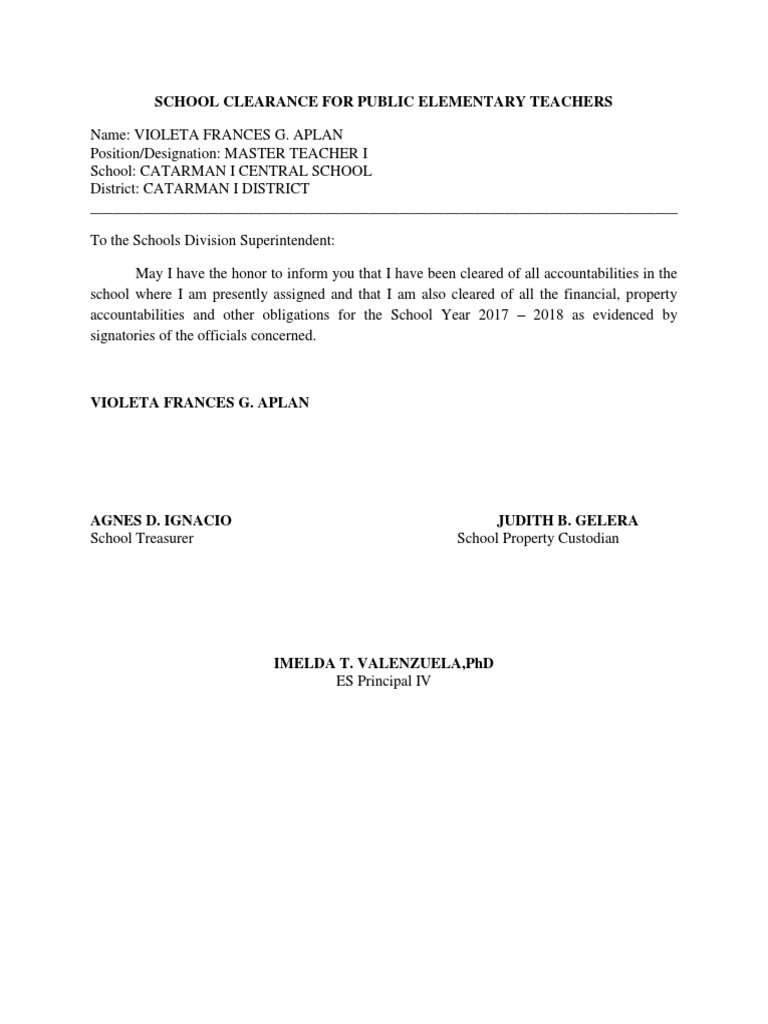 School Clearance For Public Elementary Teachers | PDF