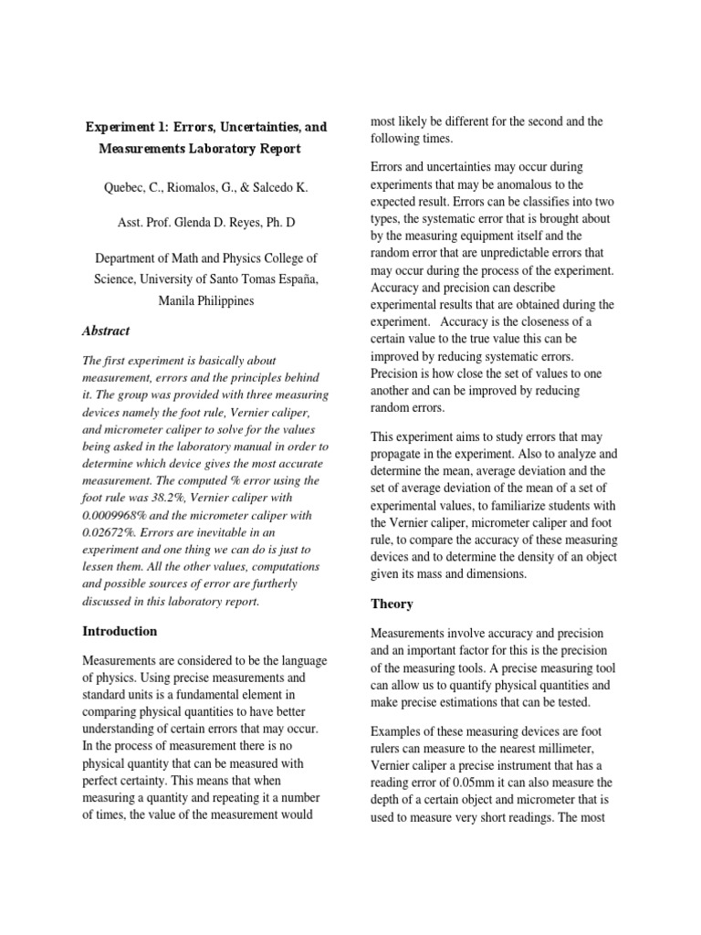 Physics Lab Report Expt 1 Final | PDF | Accuracy And Precision | Observational Error
