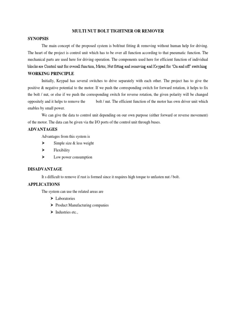 Multi Nut Bolt Tightner or Remover | PDF | Gear | Magnetic Field