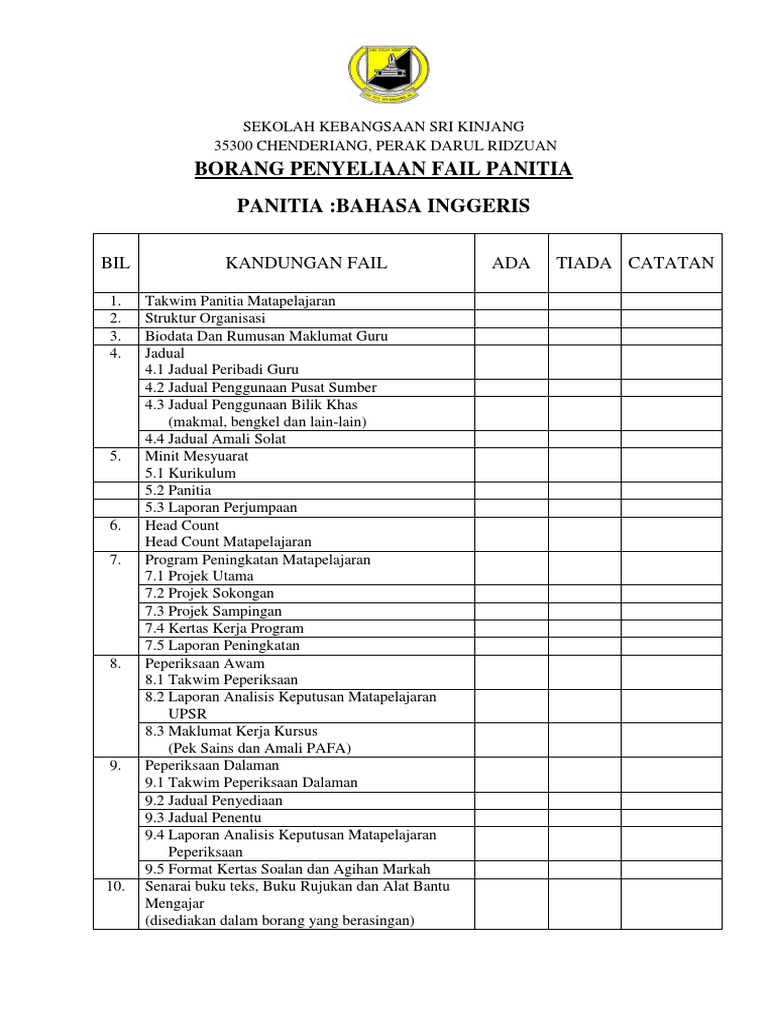 Jadual Penyeliaan Fail Panitia | PDF