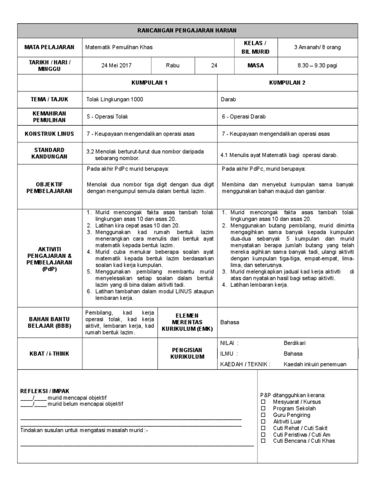 Kumpulan Contoh Penulisan RPH 2 | PDF