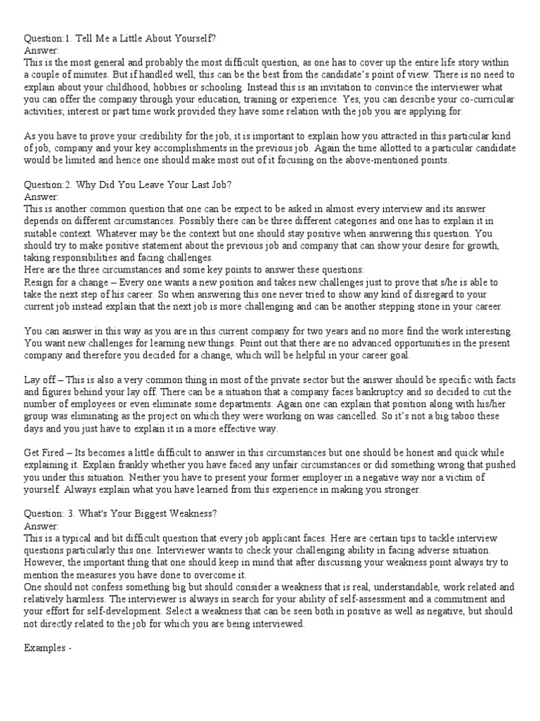 Top 100 Interview Questions | PDF | Question | Employment Top 100 Interview Questions | PDF | Question | Employment