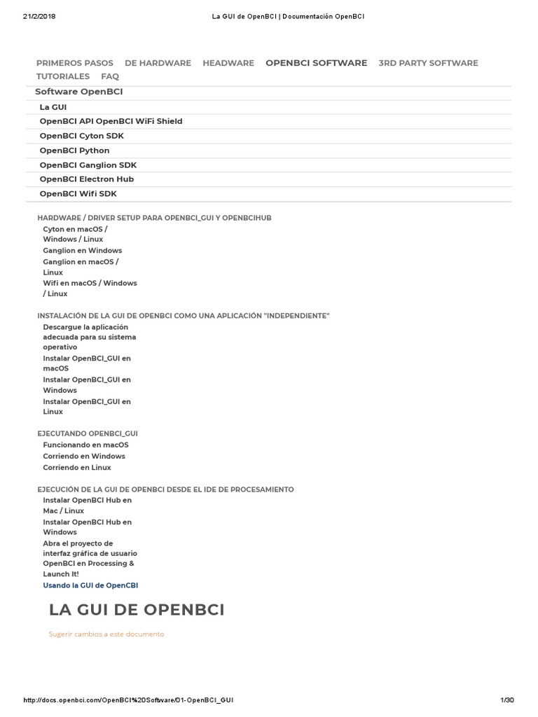 Guía de Instalación GUI OpenBCI | PDF | Mac OS | Interfaces gráficas de usuario