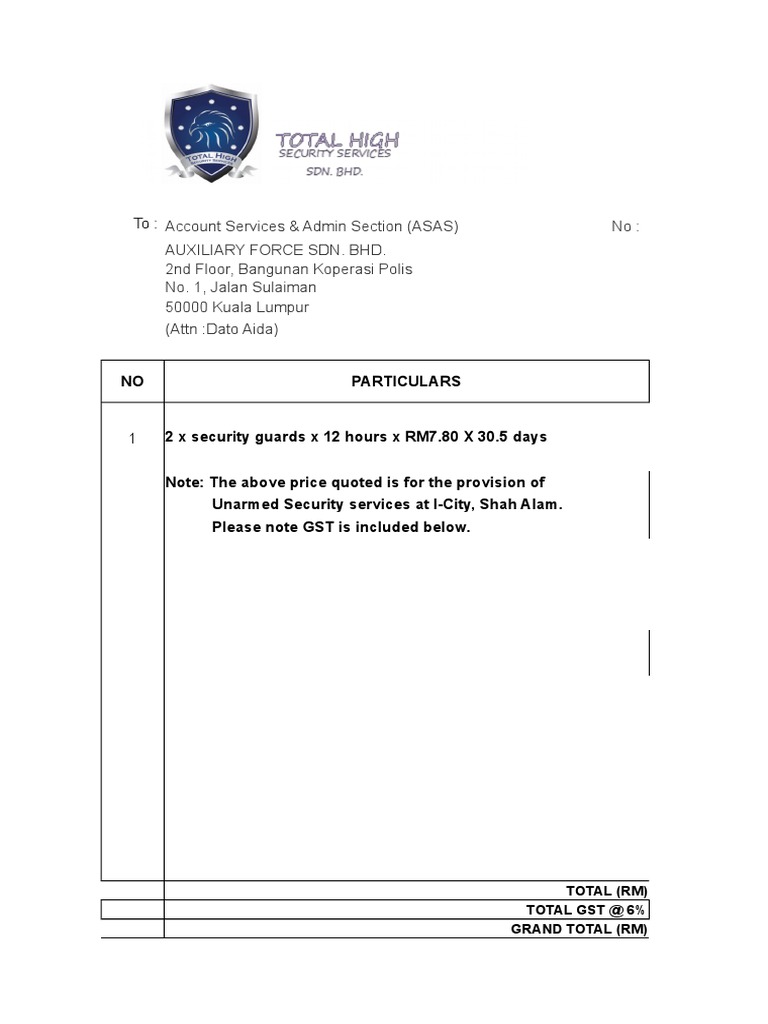 Security Services Quotation for I-City | PDF