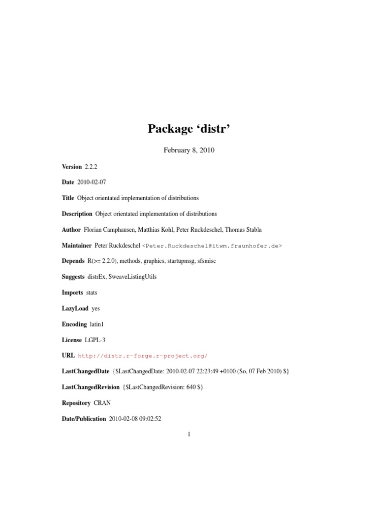 Package Distr': February 8, 2010 | PDF | Probability Distribution | Mean