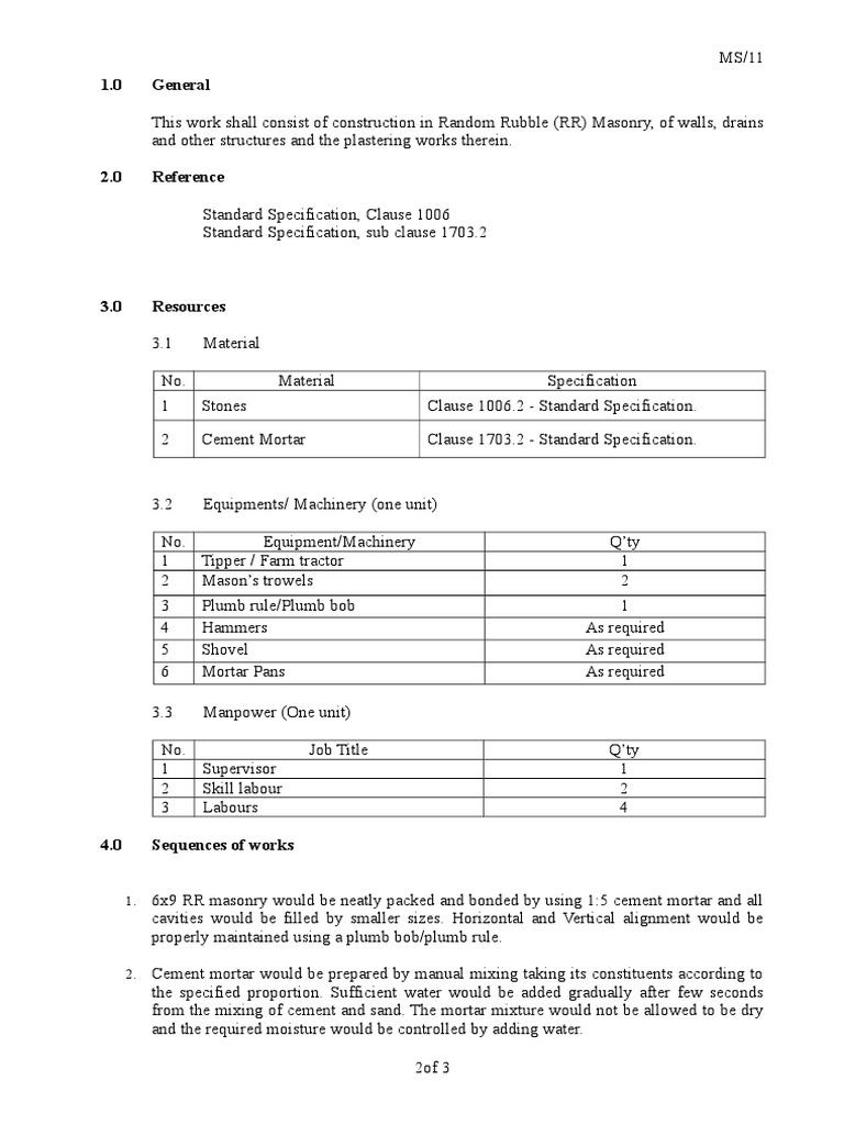 Method Statement | PDF | Masonry | Mortar (Masonry)