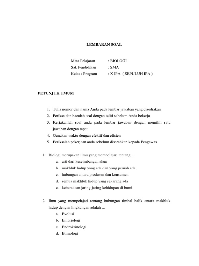 Lembaran Soal Epb KD 3.1 Kelompok 1 | PDF