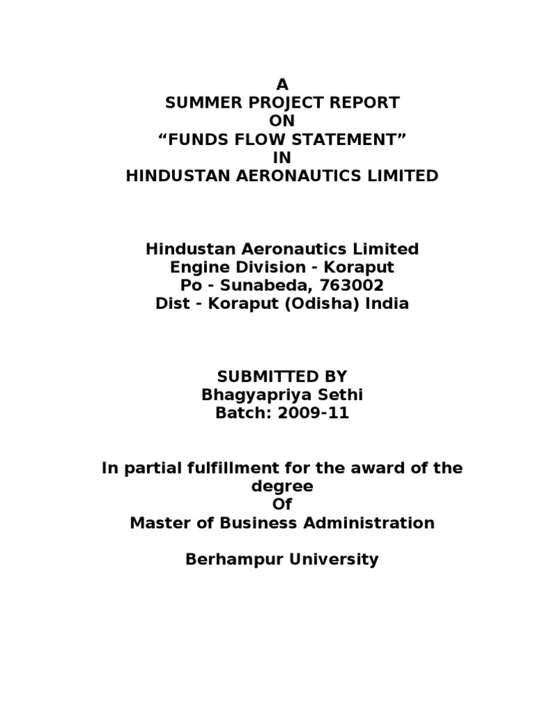 Summer Project Report | PDF | Cash Flow Statement | Working Capital
