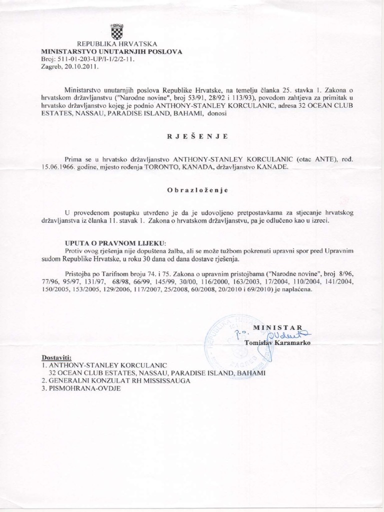 Consulate Document Croatia | PDF