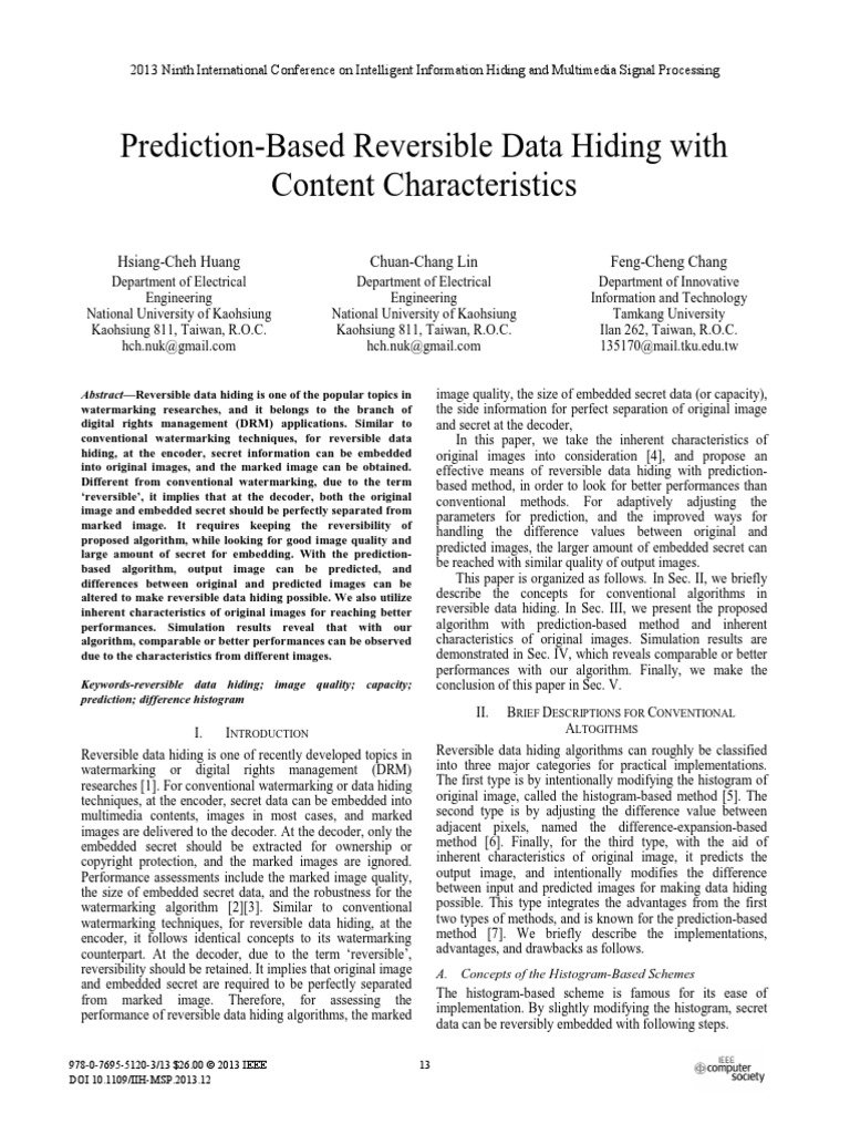 Prediction Based Reversible Data Pdf Prediction Codec 2808