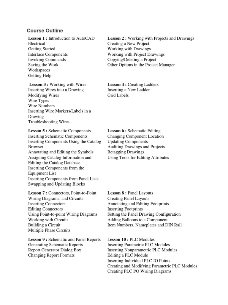 Course Outline of AUTOCAD Electrical | PDF | Programmable Logic ...