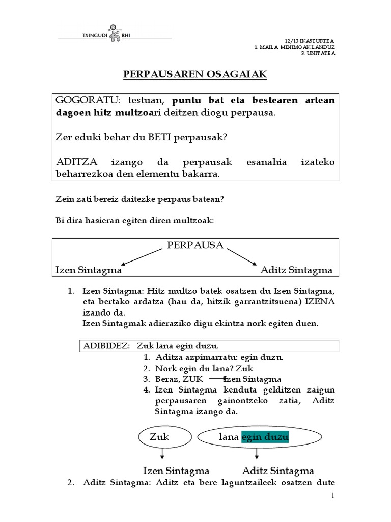 3.unitatea - Perpausaren - Osagaiak - Teoria Eta Arik | PDF