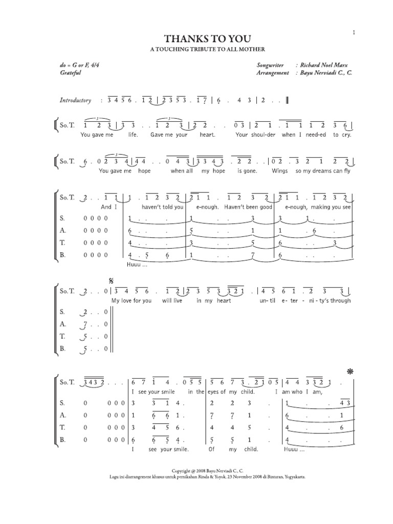 Thanks To You (Partitur SATB) | PDF