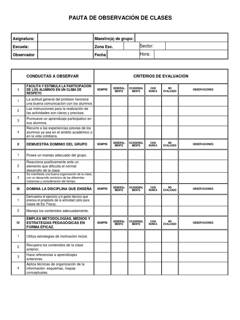 Formato de Observación de Clase | PDF | Evaluación | Mente