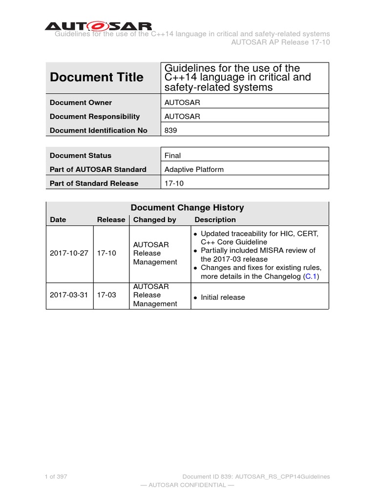 AUTOSAR RS CPP14Guidelines PDF | Download Free PDF | C++ | Computer Engineering