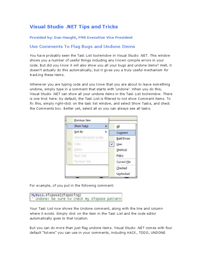 Visual Studio Tips and Tricks | PDF | Microsoft Visual Studio ...