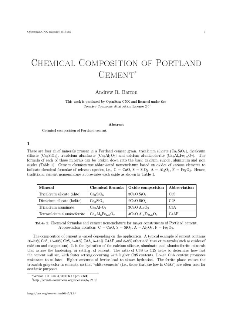 Chemical Composition of Portland Cement 9 | PDF | Cement | Materials