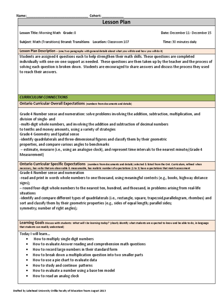 Lesson Plan: Curriculum Connections | PDF | Educational Assessment ...