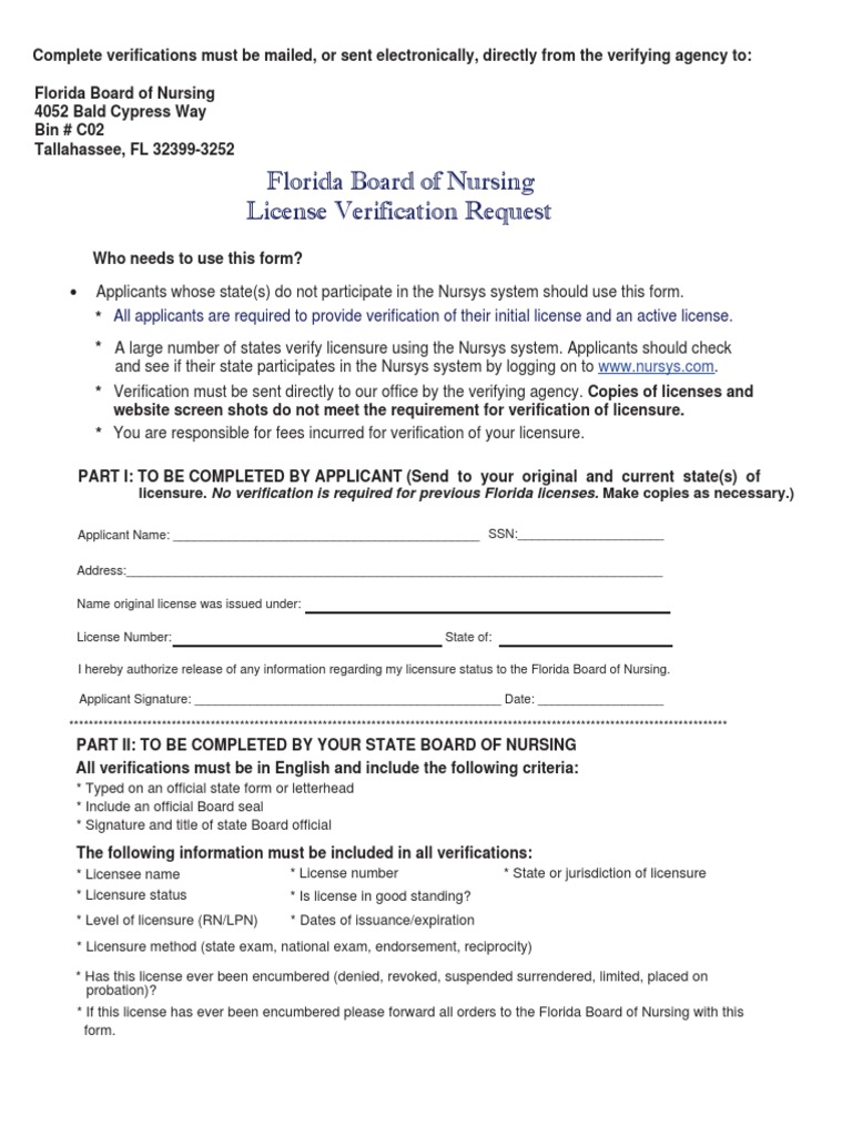 Nurse Lic Ver Request Info | PDF | License | Licensure