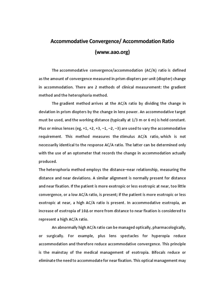Accommodative Convergence/ Accommodation Ratio | PDF | Ophthalmology ...