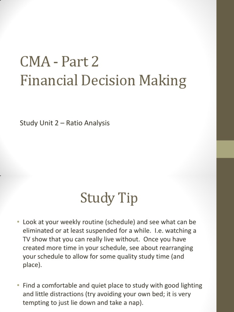 CMA - Part 2 Financial Decision Making: Study Unit 2 - Ratio Analysis ...