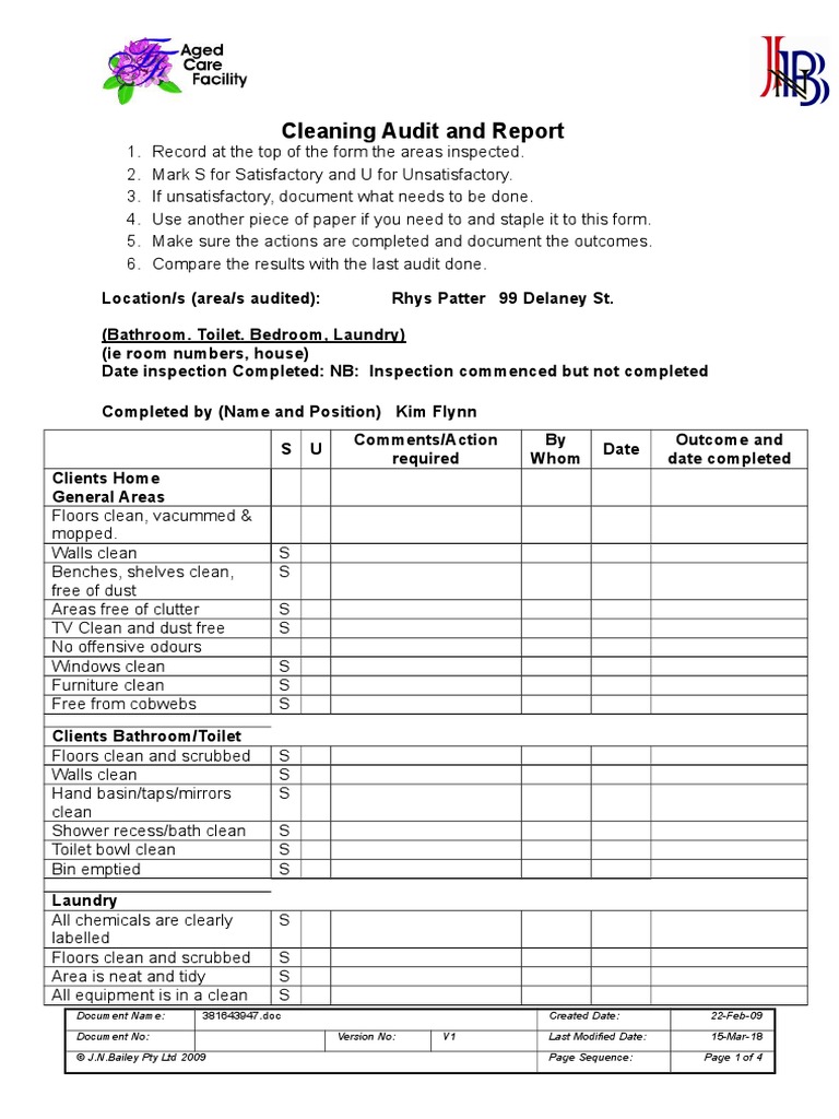 Forms Cleaning Audit FIX CHART | PDF | Bathroom | Hygiene