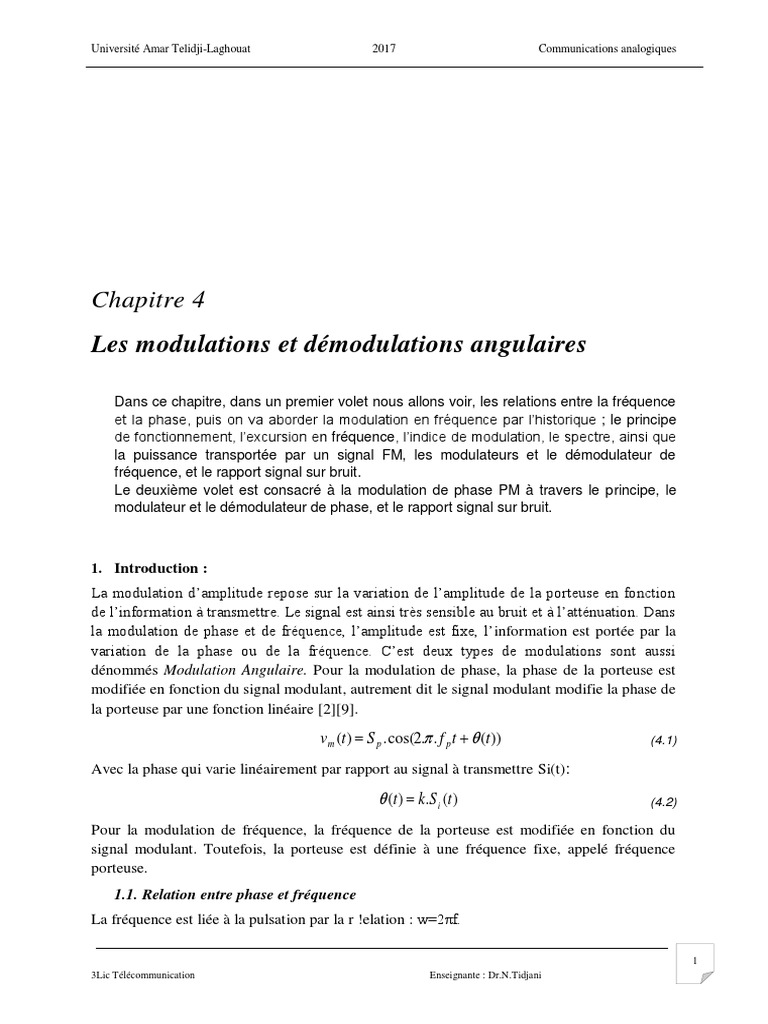 Chapitre 4 Communication Analogique | PDF | Modulation de fréquence | Modulation