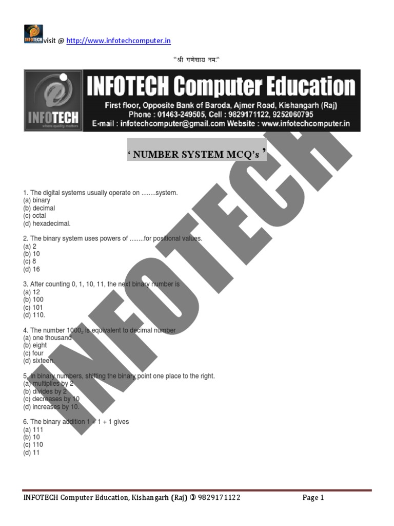 Number System MCQ's | PDF | Binary Coded Decimal | Discrete Mathematics