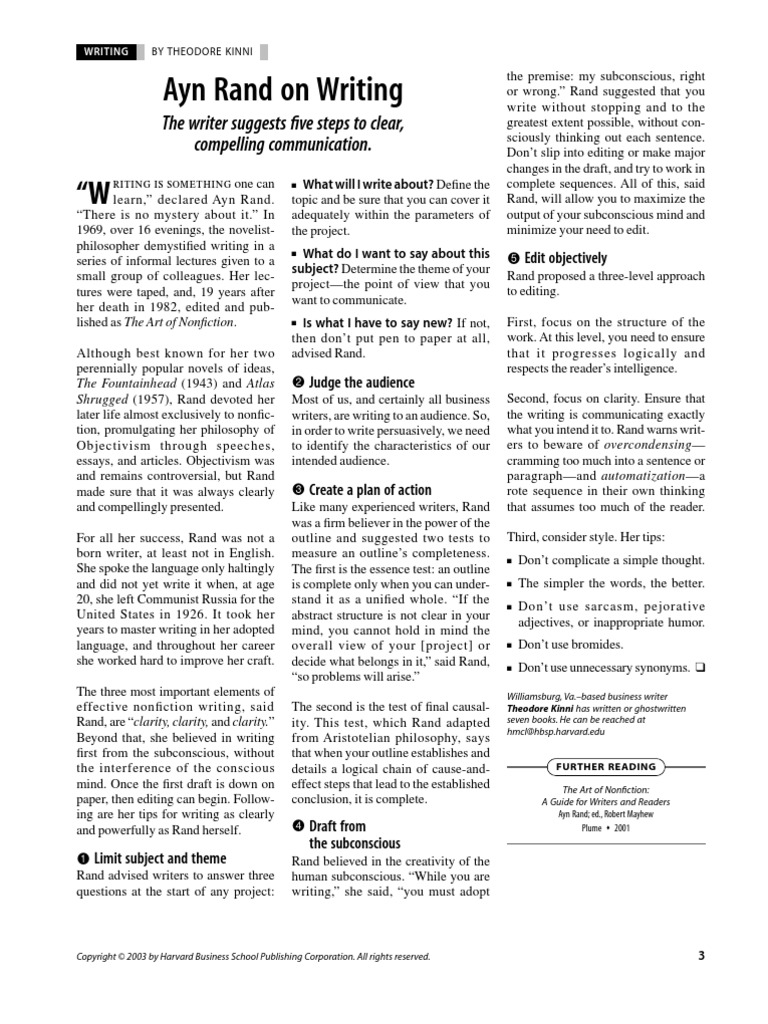 Ayn Rand On Writing | Download Free PDF | Objectivism (Ayn Rand ...