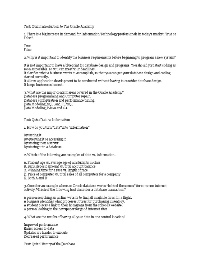 Oracle Database Test Pdf Oracle Database Databases