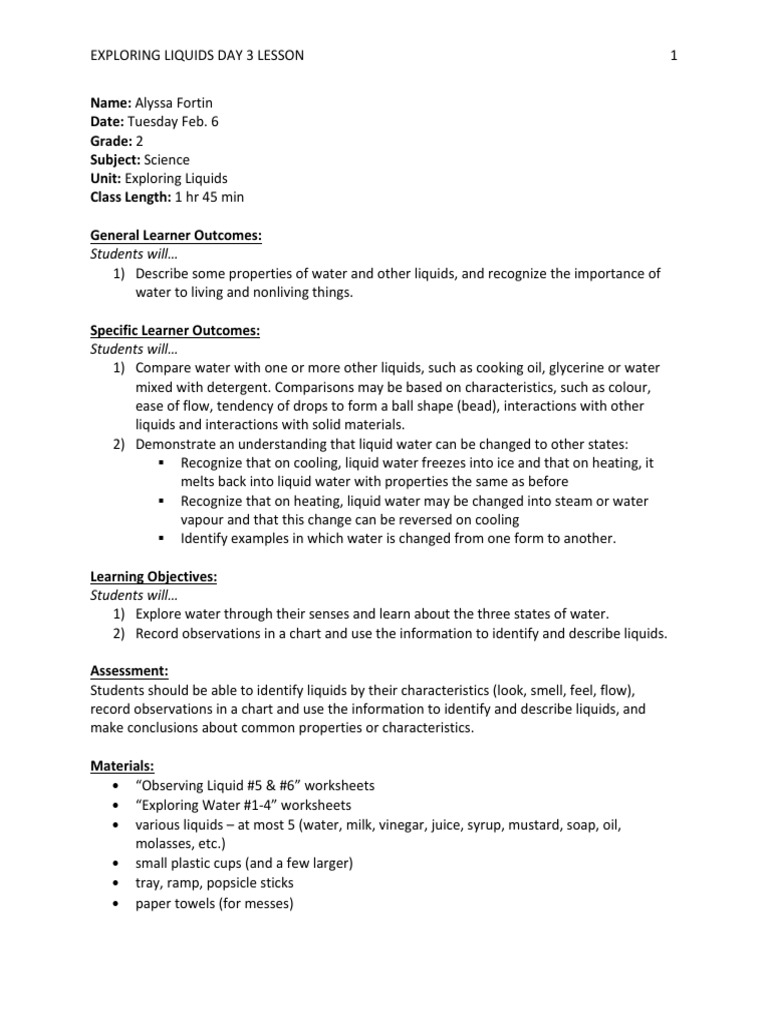 Exploring Liquids Day 3 | PDF | Liquids | Water