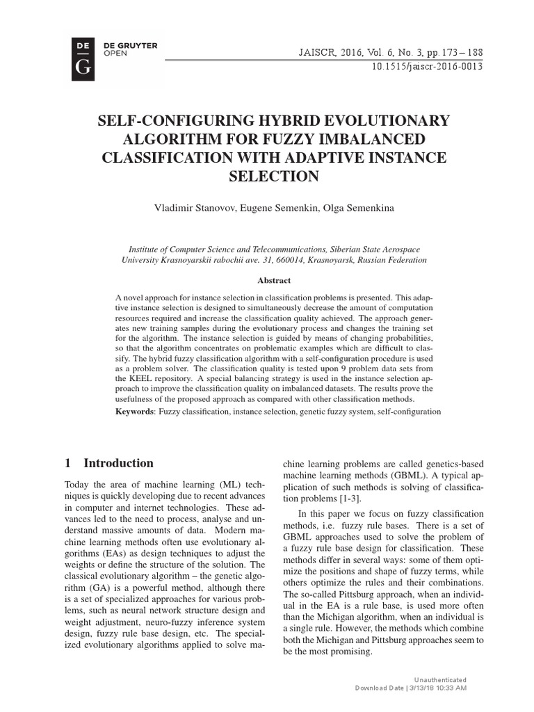 Self Configuring Hybrid Evolutionary Algorithm For Fuzzy Imbalanced Classification With Adaptive 