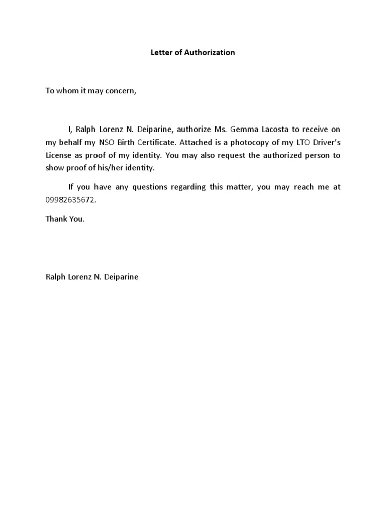 Letter of Authorization NSO | PDF | Government And Personhood