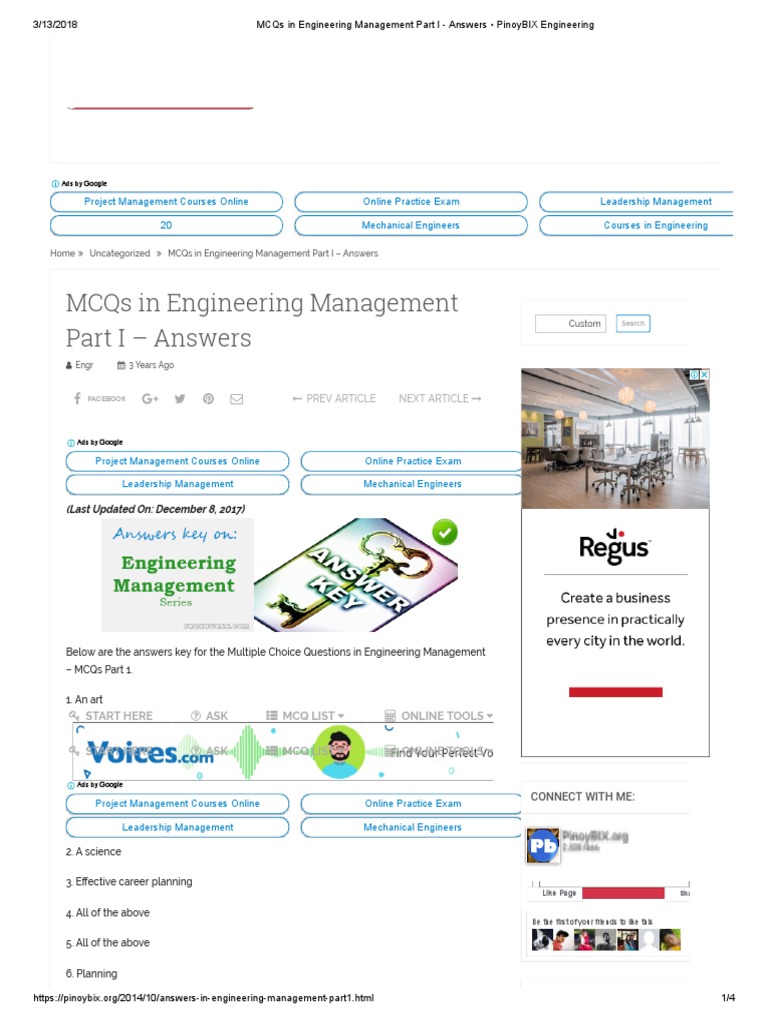 MCQs in Engineering Management Part I - Answers - PinoyBIX Engineering | PDF | Multiple Choice ...