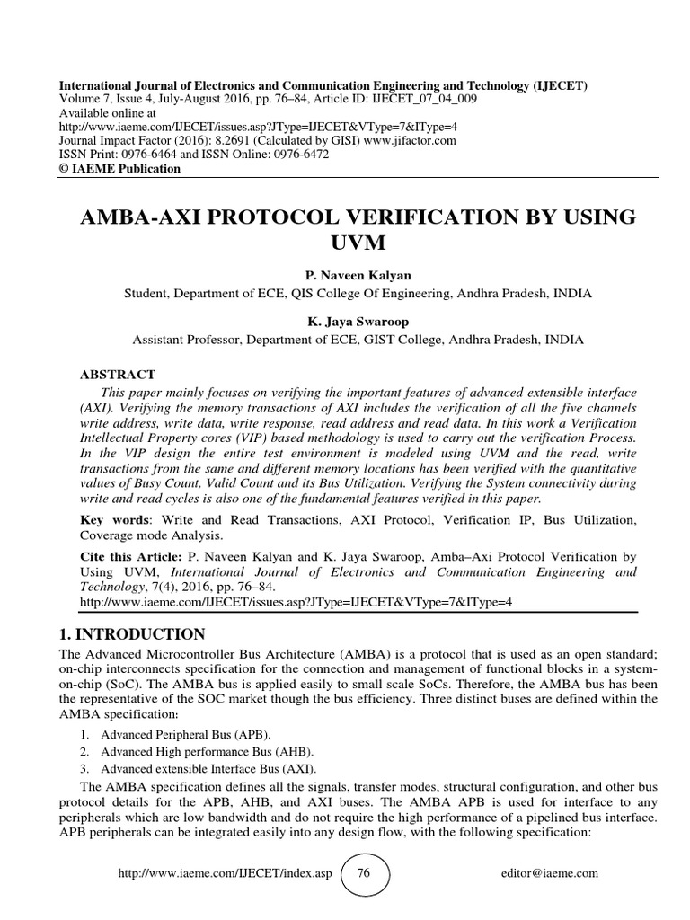 Amba-Axi Protocol Verification by Using UVM: P. Naveen Kalyan | PDF | Electrical Engineering ...
