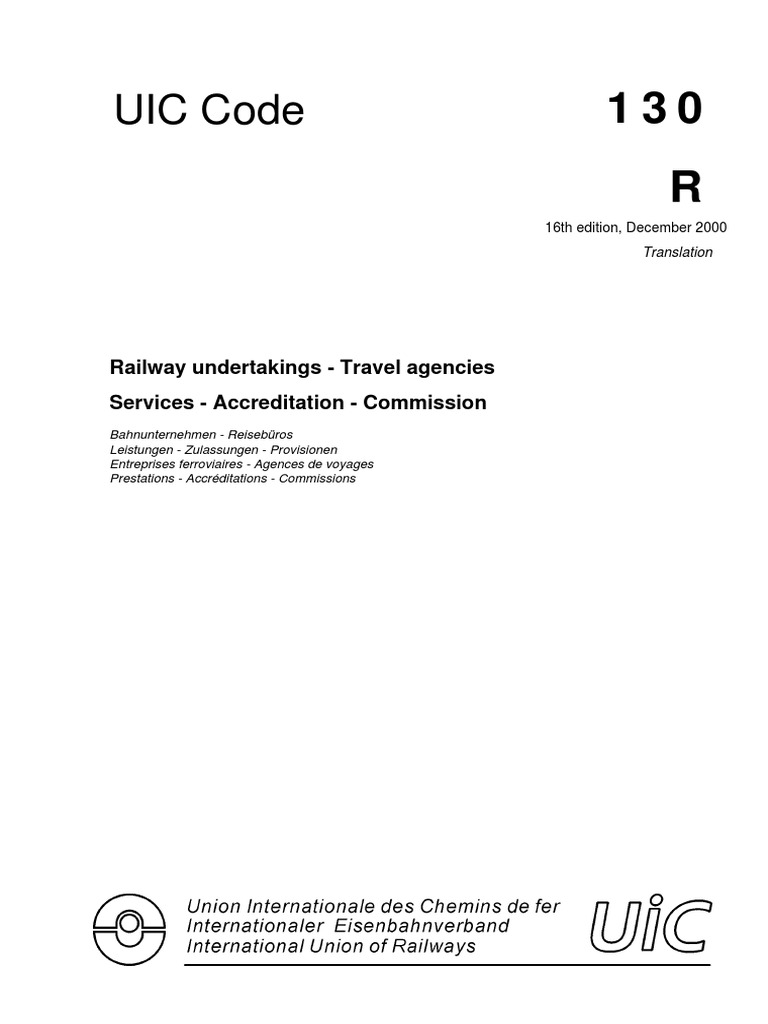 UIC Code: Railway Undertakings - Travel Agencies Services ...